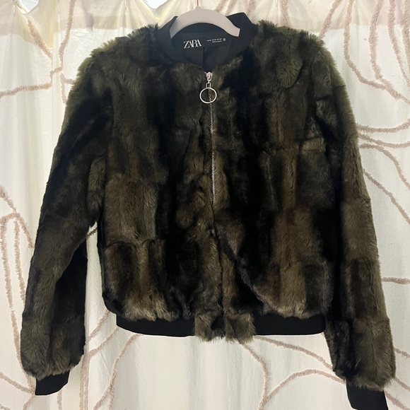 Zara | Jackets & Coats | Zara Dark Brown Faux Fur Bomber Jacket | Poshmark